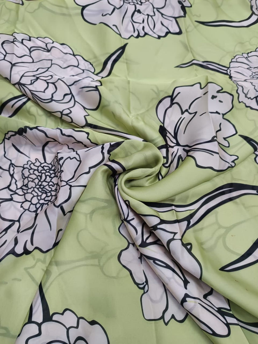 Pista Green Big Flower Print in Satin TK 300 – omfabs.com